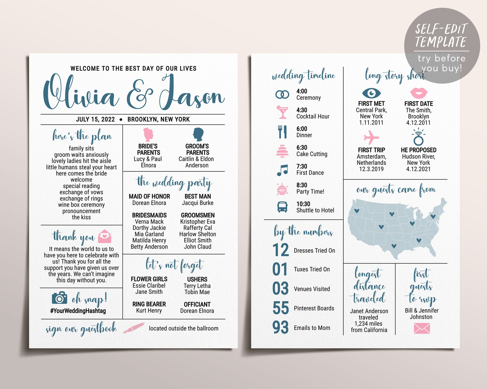 Editable Wedding Program Template, Infographic Reception Program, Fun ...