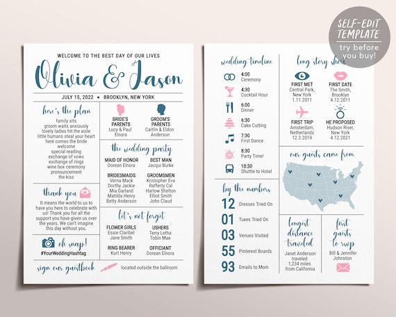 Editable Wedding Program Template Infographic Reception - Etsy