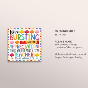 Bursting With Excitement Teacher Appreciation Gift Tag Editable ...