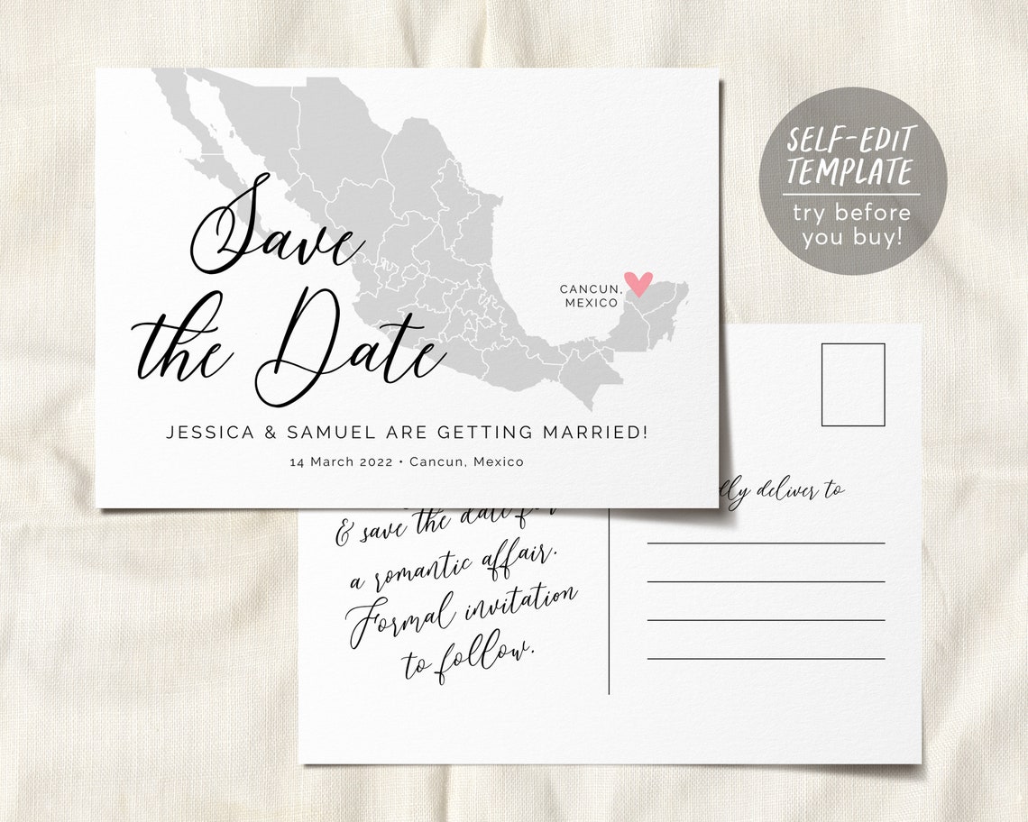 Editable Mexico Map Save the Date Template Destination - Etsy