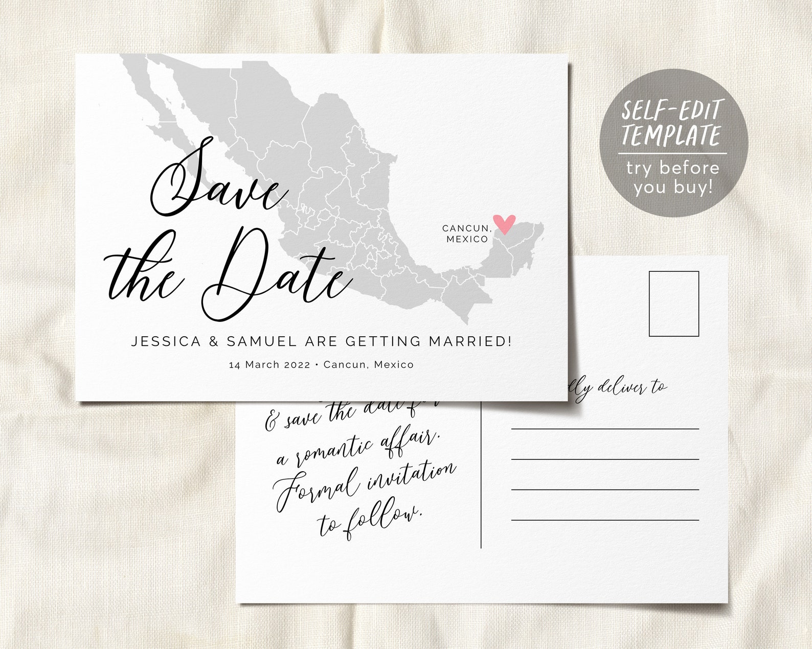 Editable Mexico Map Save the Date Template, Destination Wedding, Modern ...