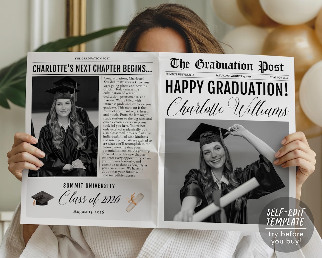 Graduation Newspaper Editable Template, Large Graduate Newspaper ...