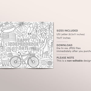 4th of July Coloring Page Placemat for Kids and Adults, Independence ...