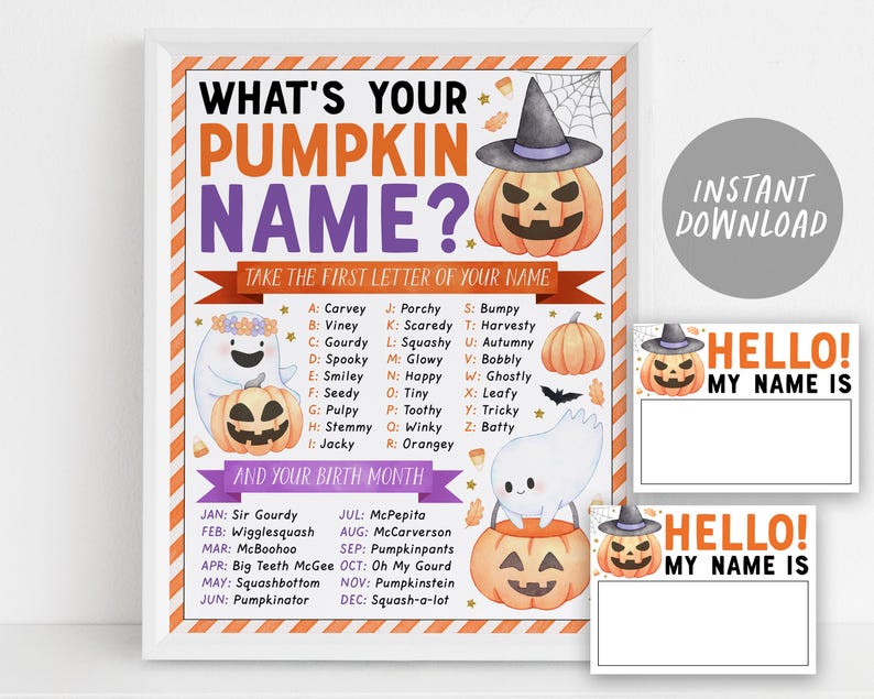 What's Your Pumpkin Name Game, Pumpkin Carving Party Activity With Name ...