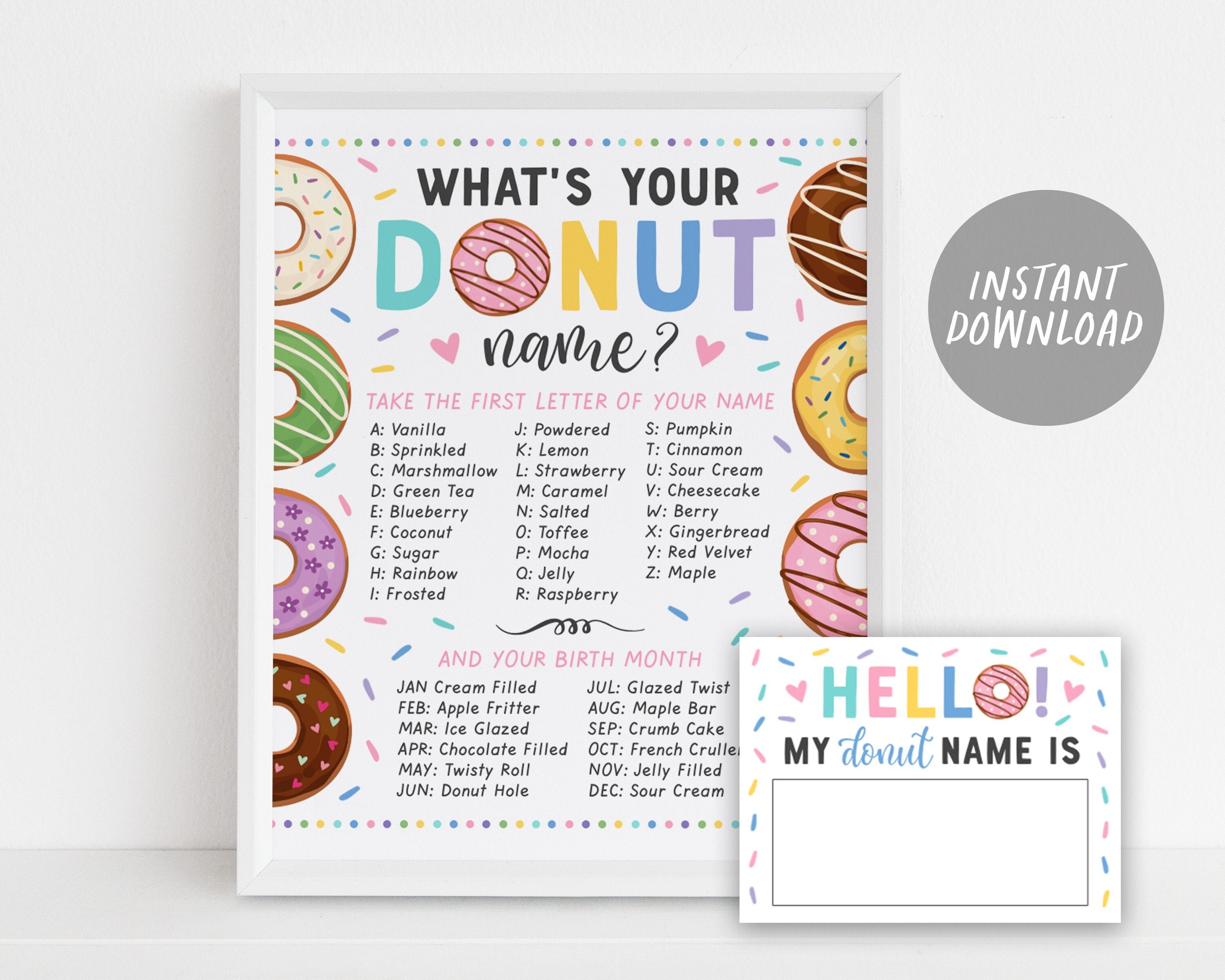 Donut Name Sign Printable, Whats Your Donut Name Game, Girl Donut ...