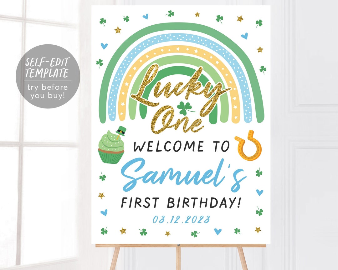 St Patricks Day Boy Birthday Party Welcome Sign Editable Template ...