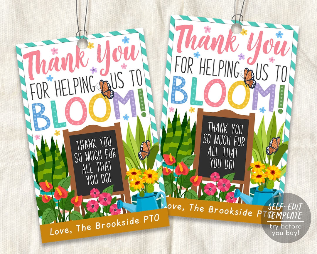 Thank You for Helping Us Bloom Gift Tags Editable Template, Floral ...