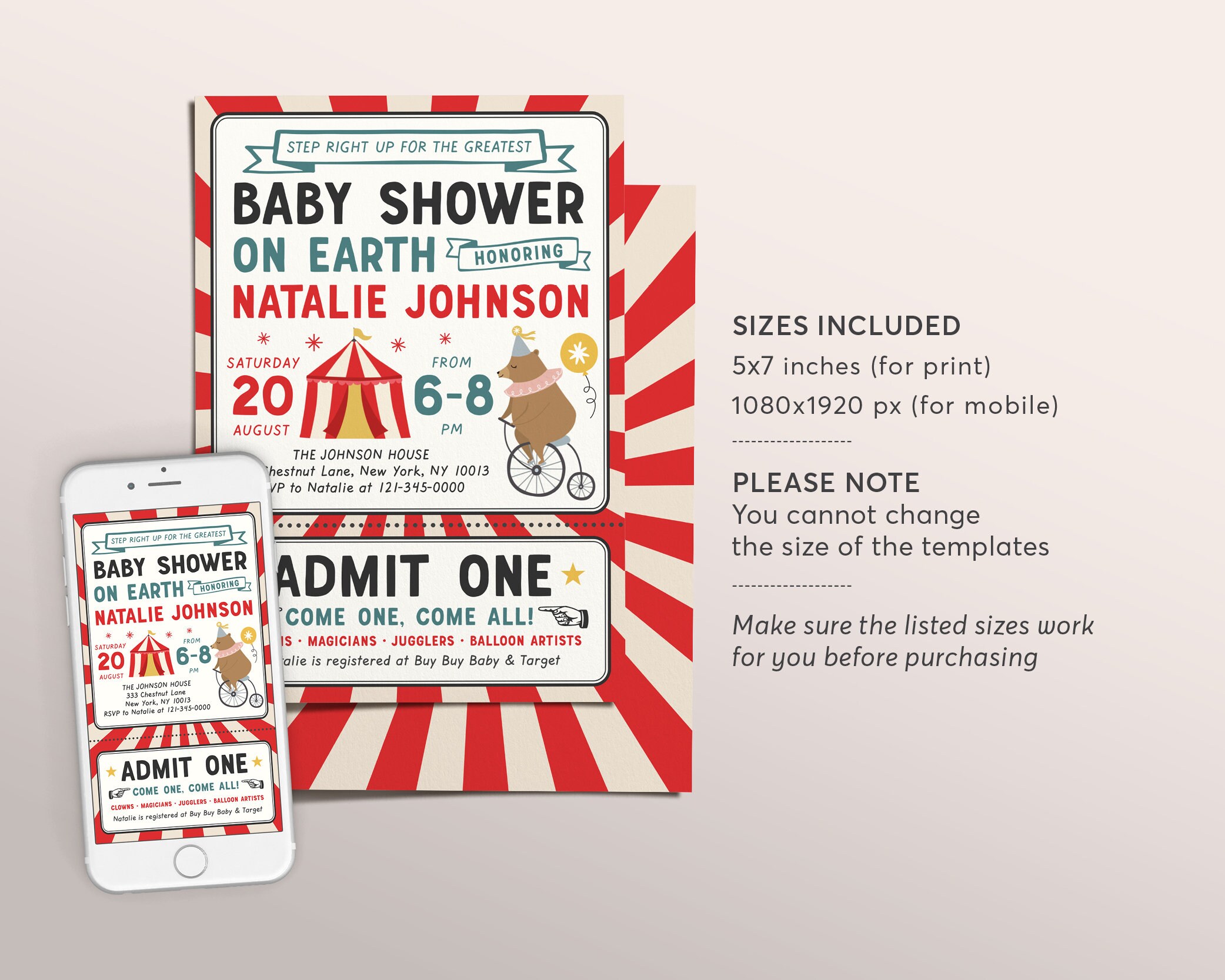Editable Circus Baby Shower Invitation Template, Carnival Fair Vintage ...