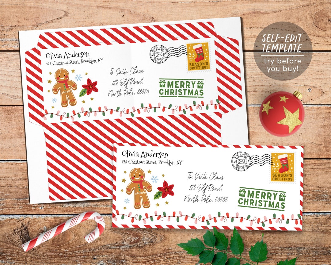Letter TO Santa Envelope Editable Template, Printable Christmas ...