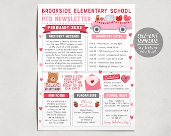 February PTO PTA Newsletter Flyer, Winter Printable Handout, School ...