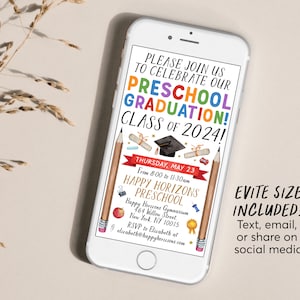 Preschool Graduation Invitation Editable Template, Pre-k Kindergarten ...
