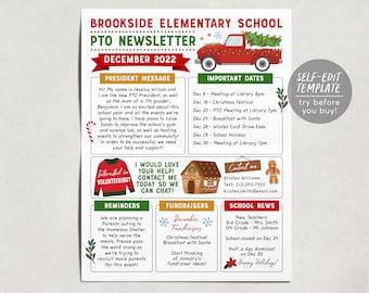 December Newsletter Editable Flyer Template School - Etsy