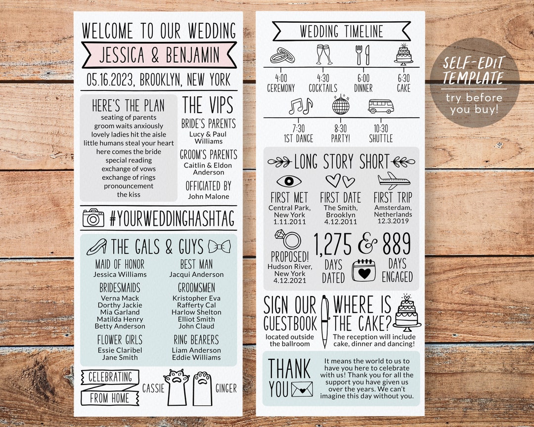 Infographic Wedding Program Editable Template, Order of Ceremony ...