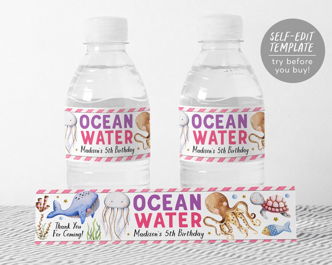 Under the Sea Water Bottle Labels Editable Template, Girl Ocean Water ...