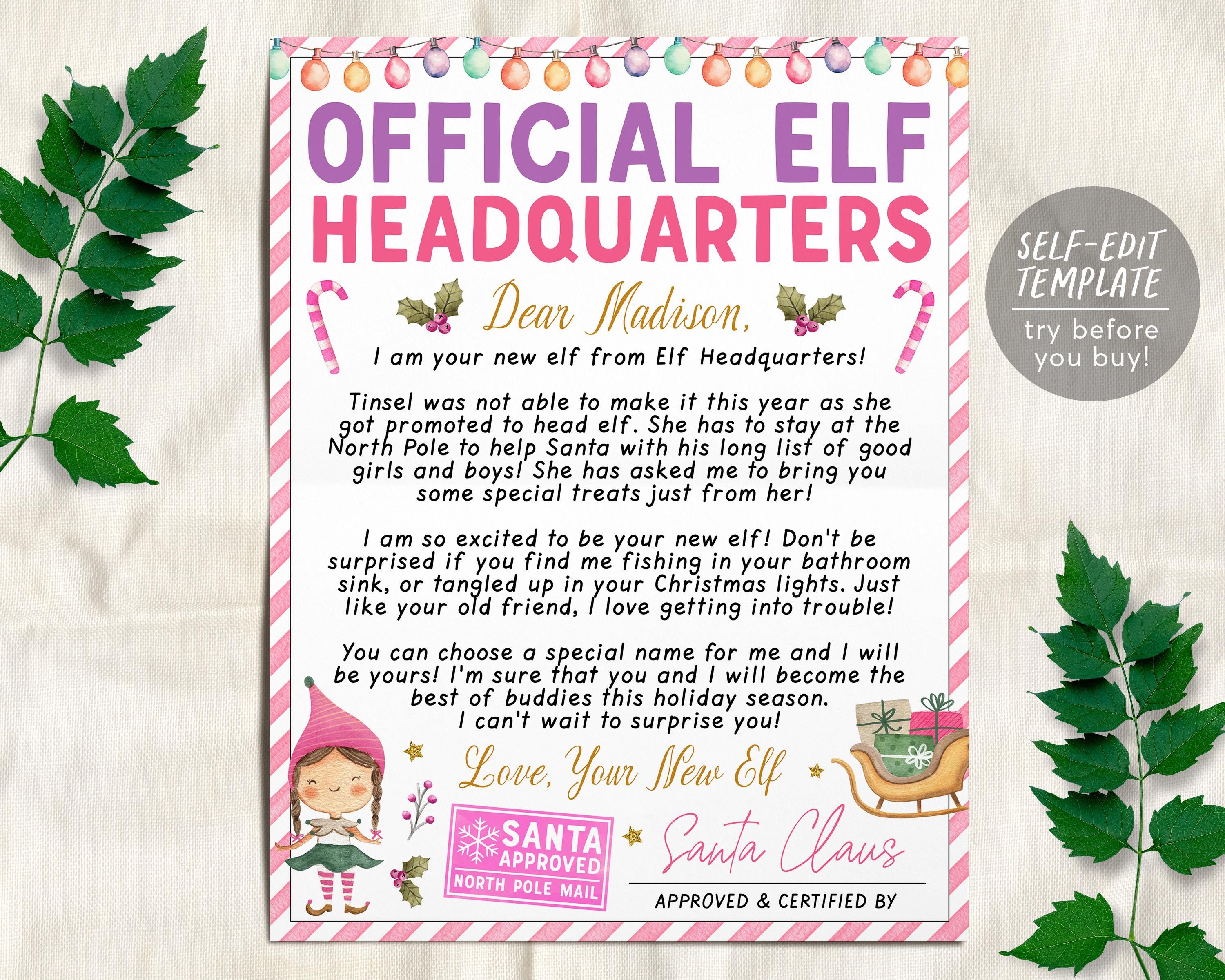 Pink Girl Elf Replacement Letter Editable Template, Elf Welcome Letter ...