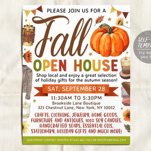 Fall Open House Flyer Editable Template, Pop up Shop Shopping Event ...