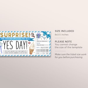 Yes Day Ticket Editable Template, Surprise Best Day Ever Gift ...