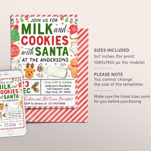 Milk and Cookies With Santa Invitation Editable Template, Christmas ...