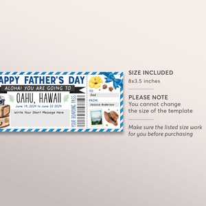 Fathers Day Hawaii Plane Ticket Boarding Pass Editable Template ...