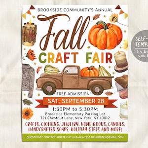 Fall Craft Fair Flyer Editable Template, Fall Harvest Festival Shopping ...