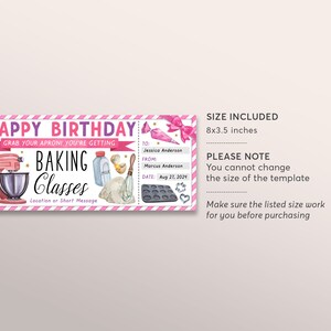 Baking Classes Gift Certificate Ticket Editable Template, Birthday ...