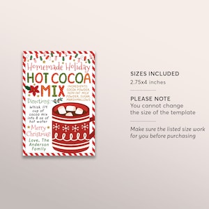 Hot Cocoa Christmas Gift Tag Editable Template, Holiday Hot Chocolate ...