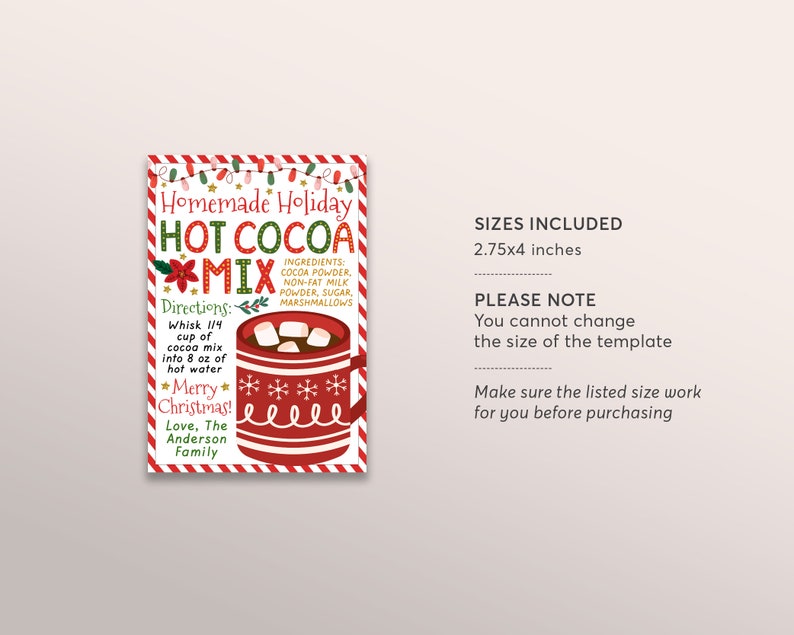 Hot Cocoa Christmas Gift Tag Editable Template, Holiday Hot Chocolate ...