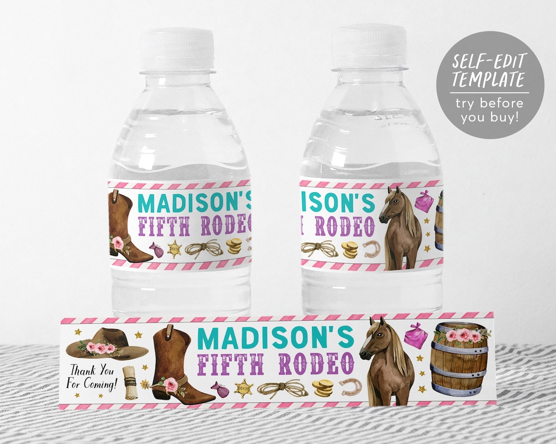 Rodeo Water Bottle Labels Editable Template, Cowgirl Party Birthday ...