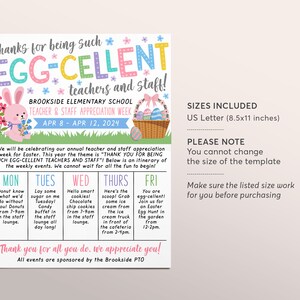 Easter Theme Teacher Staff Appreciation Week Itinerary Flyer Editable ...