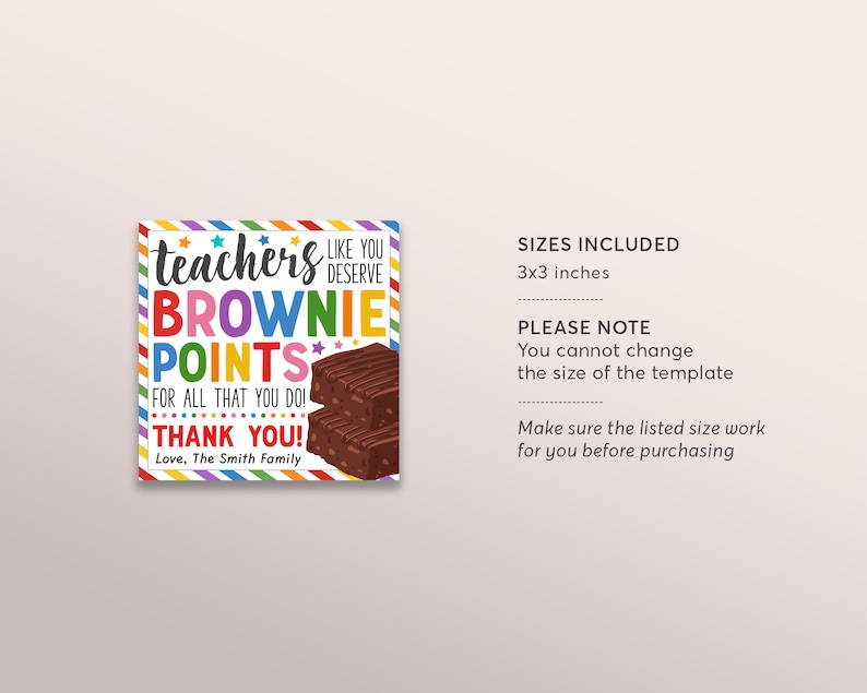 Teachers Like You Deserve Brownie Points Editable Template, Chocolate ...