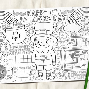 St Patricks Day Coloring Placemat for Kids Printable, Saint Patty's ...