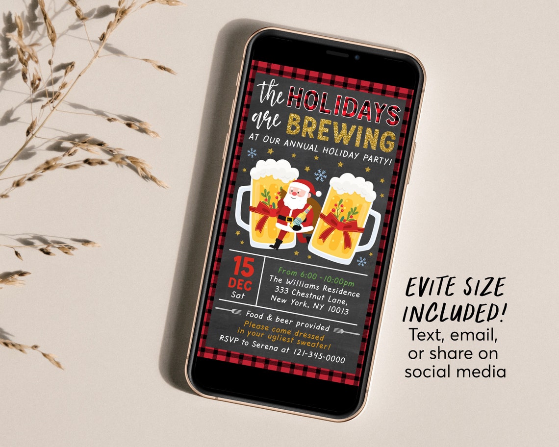 Holidays Are Brewing Christmas Beer Party Invitation Editable Template ...