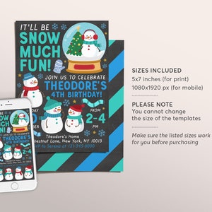 Snowman Birthday Party Invitation Editable Template, Chalkboard Winter ...