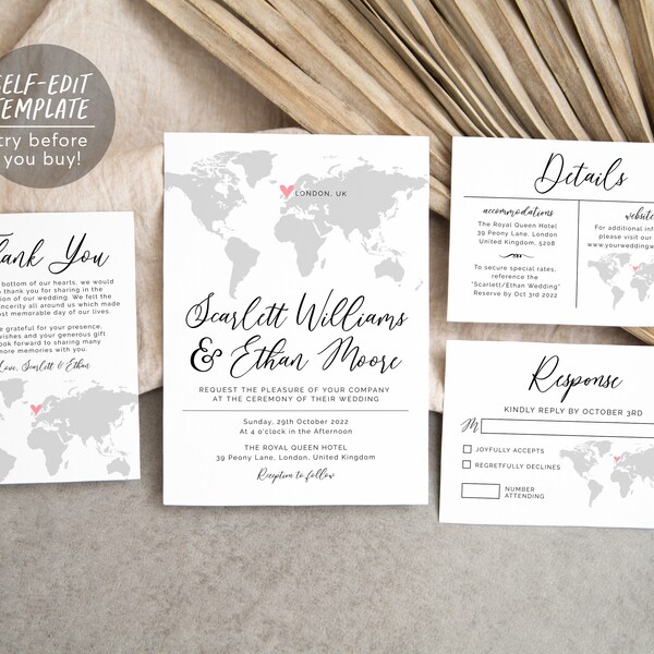 Wedding Invitation Template Map Theme - Etsy