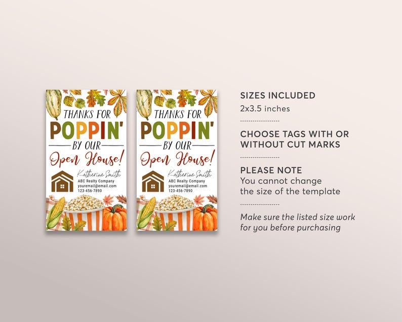 Fall Realtor Popcorn Pop by Tag Editable Template, Thank You for ...