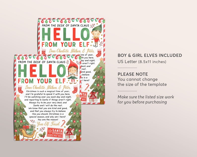 Hello Letter From Elf Editable Template, BOY OR GIRL Elf Arrival Note ...