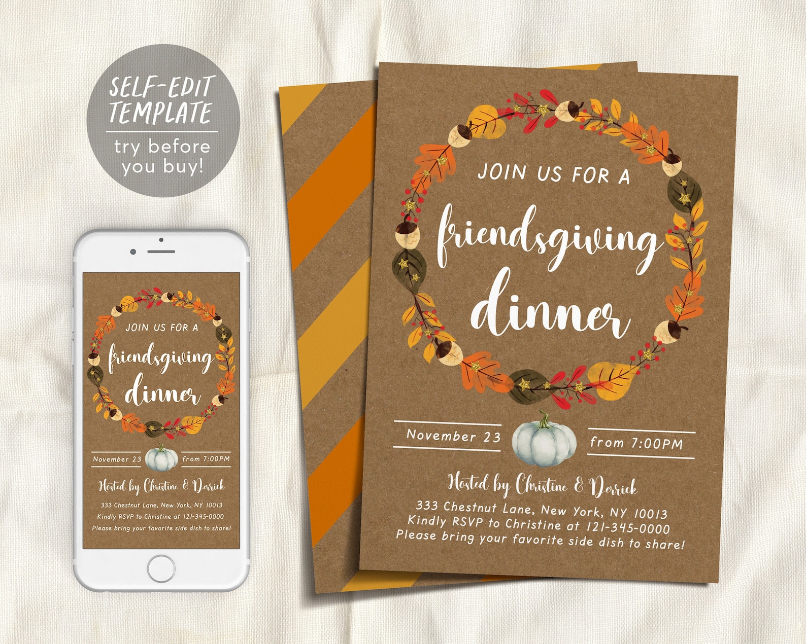 Friendsgiving Dinner Party Invitation Editable Template - Etsy