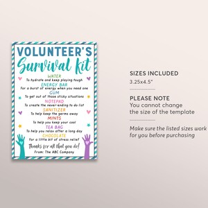 Volunteer Survival Kit Gift Tags Editable Template, Volunteer Thank You ...