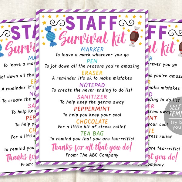 Staff Survival Kit - Etsy
