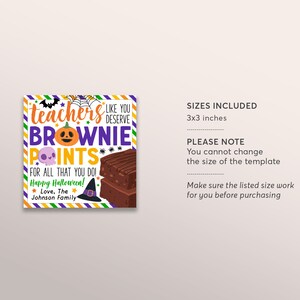 Halloween Teacher Gift Tags Editable Template, Teachers Deserve Brownie ...