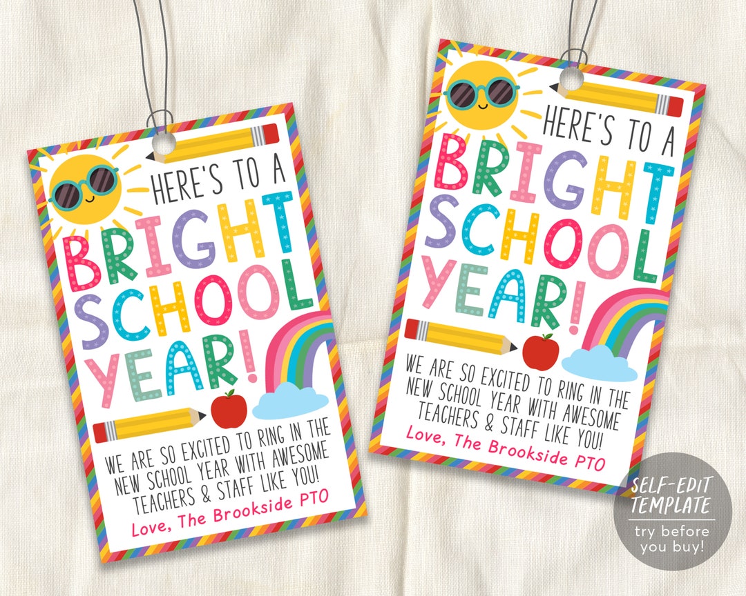 Bright School Year First Day of School Gift Tags Editable Template ...