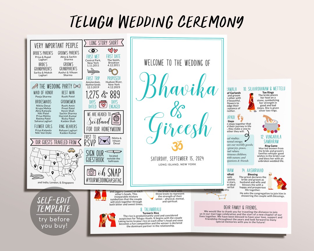Telugu Ceremony Program Editable Template, South Indian Infographic ...