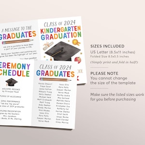 Kindergarten Graduation Program Editable Template, Pre-k Preschool ...