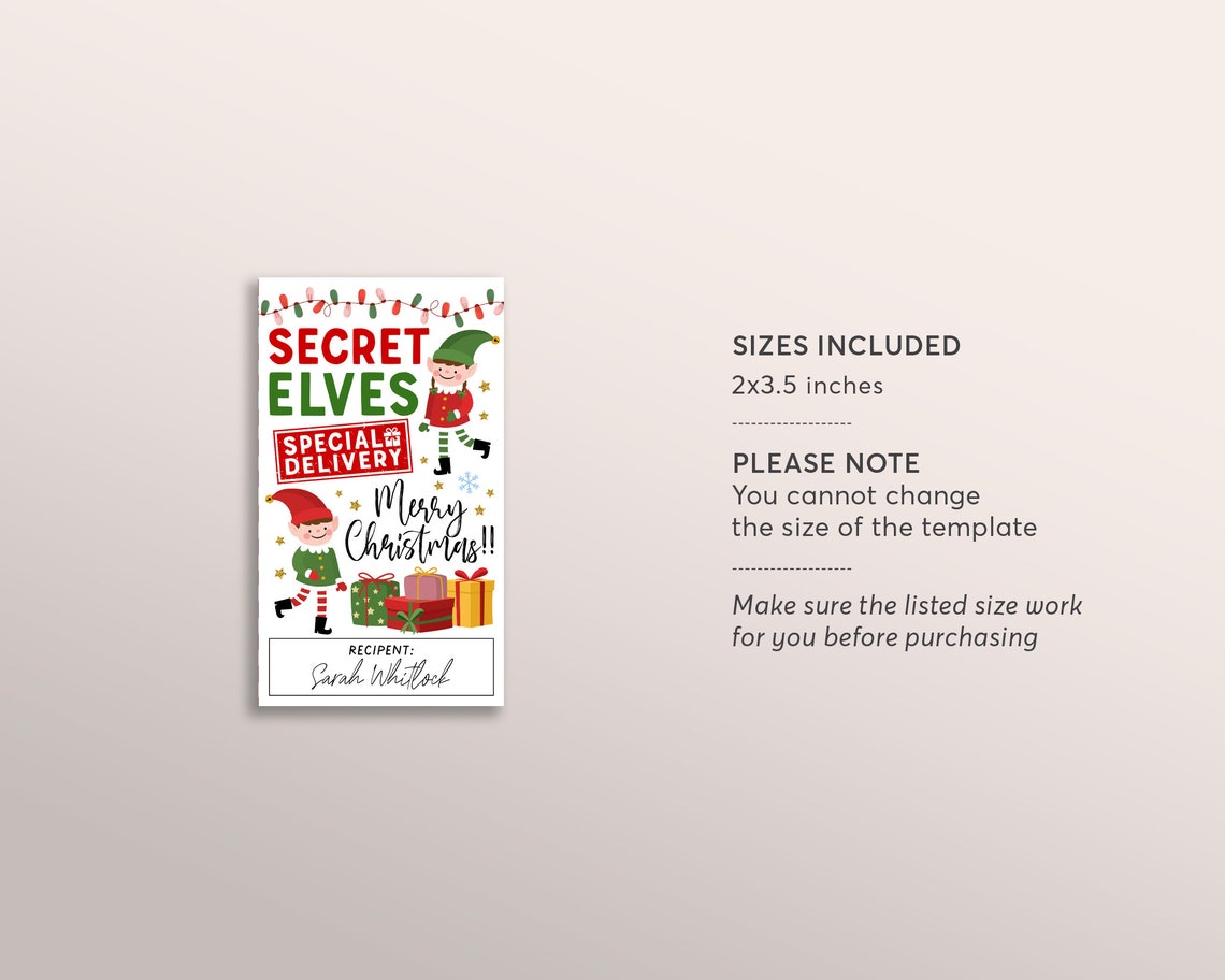 Secret Elves Gift Tags Editable Template, Secret Elf Santa Christmas ...