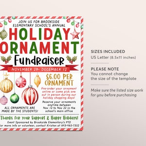 Christmas Ornament Fundraiser Flyer Editable Template, Holiday Craft ...