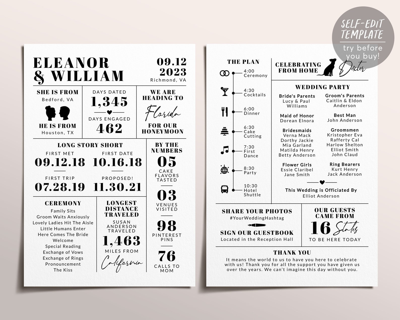 Editable Infographic Wedding Program Template Minimalist - Etsy