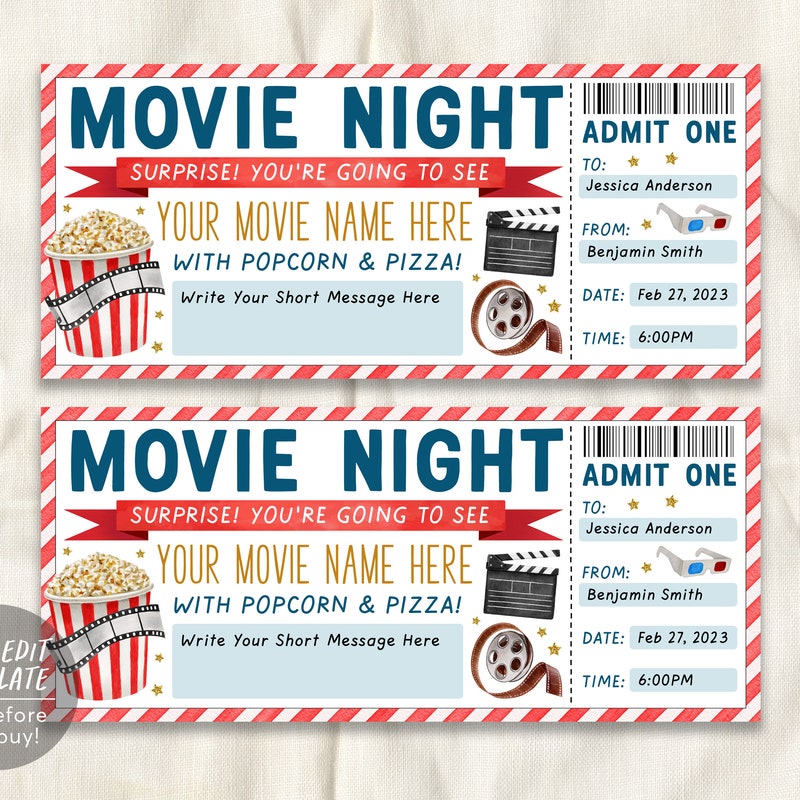 Movie Night Ticket - Etsy