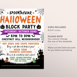 Halloween Block Party Flyer Editable Template, Spooktacular Spooky ...