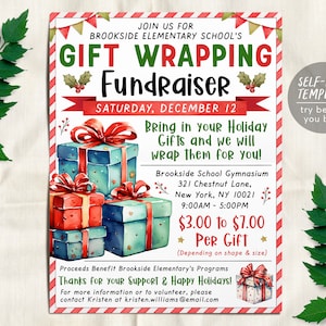 Gift Wrapping Fundraiser Flyer Editable Template, Christmas Holiday ...