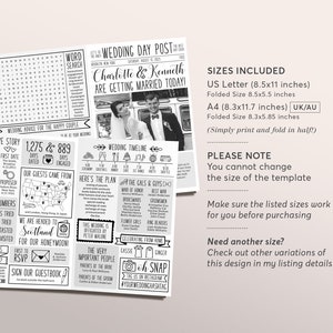 Mini Newspaper Wedding Program Editable Template, Wedding Timeline ...